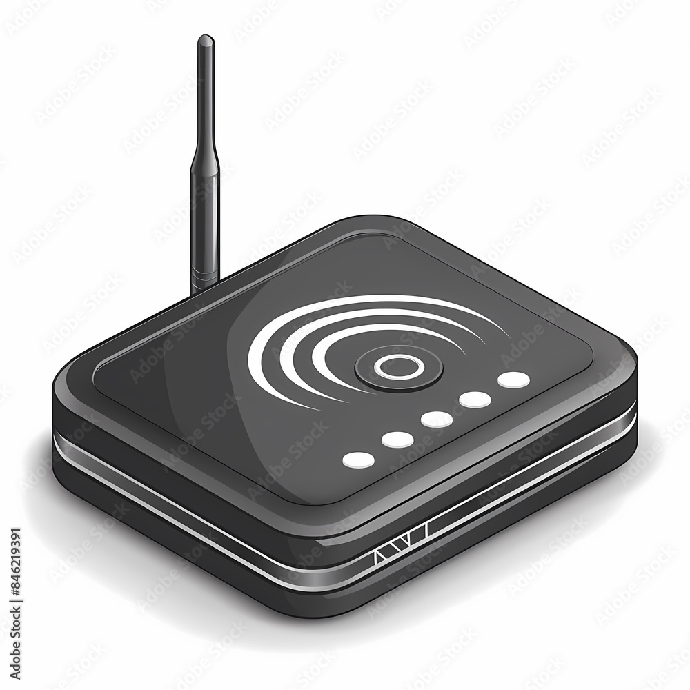 Modern black wireless router with a single antenna, sleek compact ...