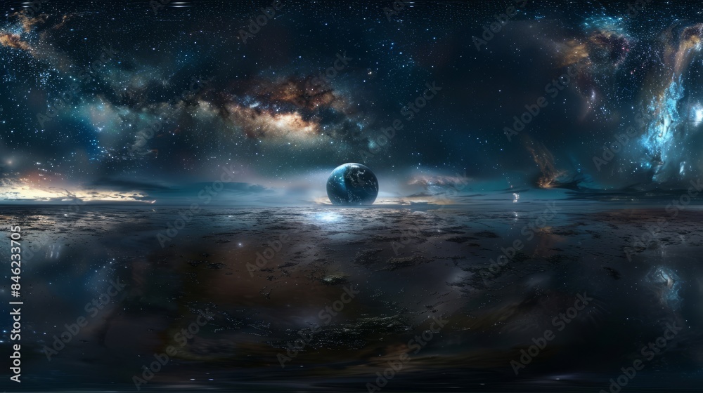 Equirectangular 360 degree projection of a space background featuring a ...