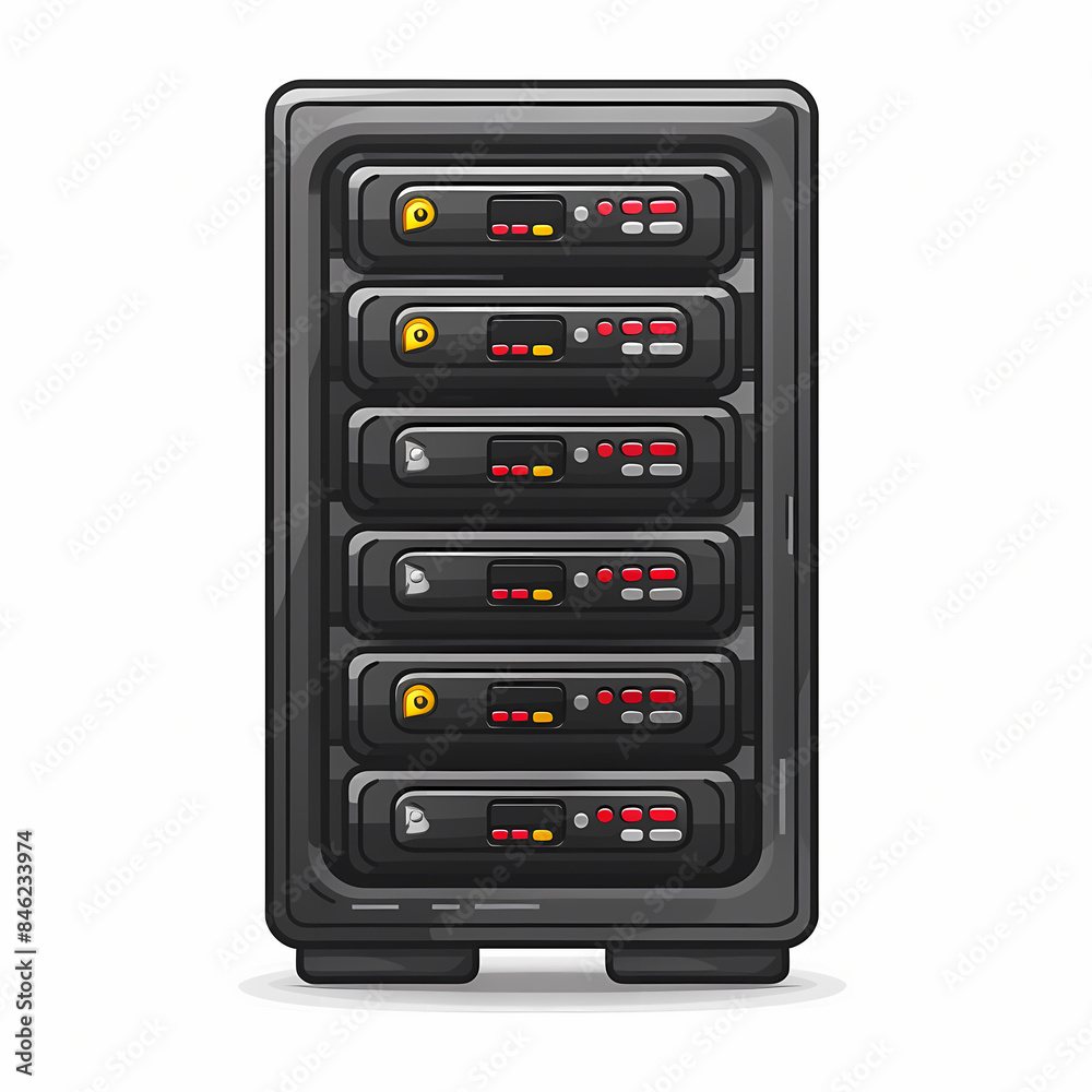 Black server rack with multiple data storage units in a modern ...