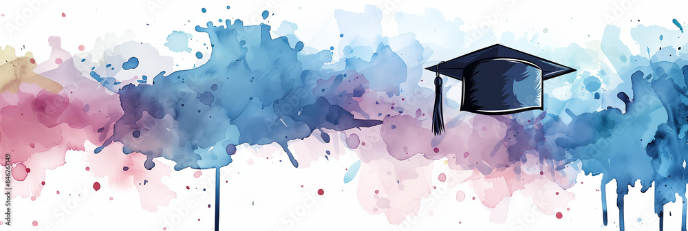 Graduation Cap with Watercolor Splashes in a Creative and Colorful ...