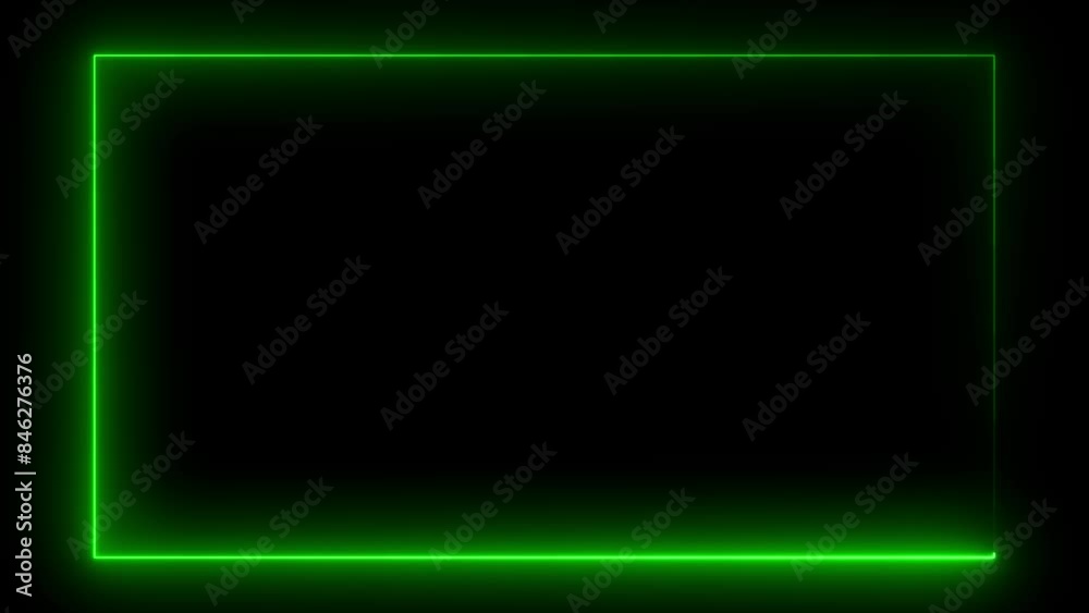 Green Neon rectangle frame loop animation. rectangular glowing frame ...