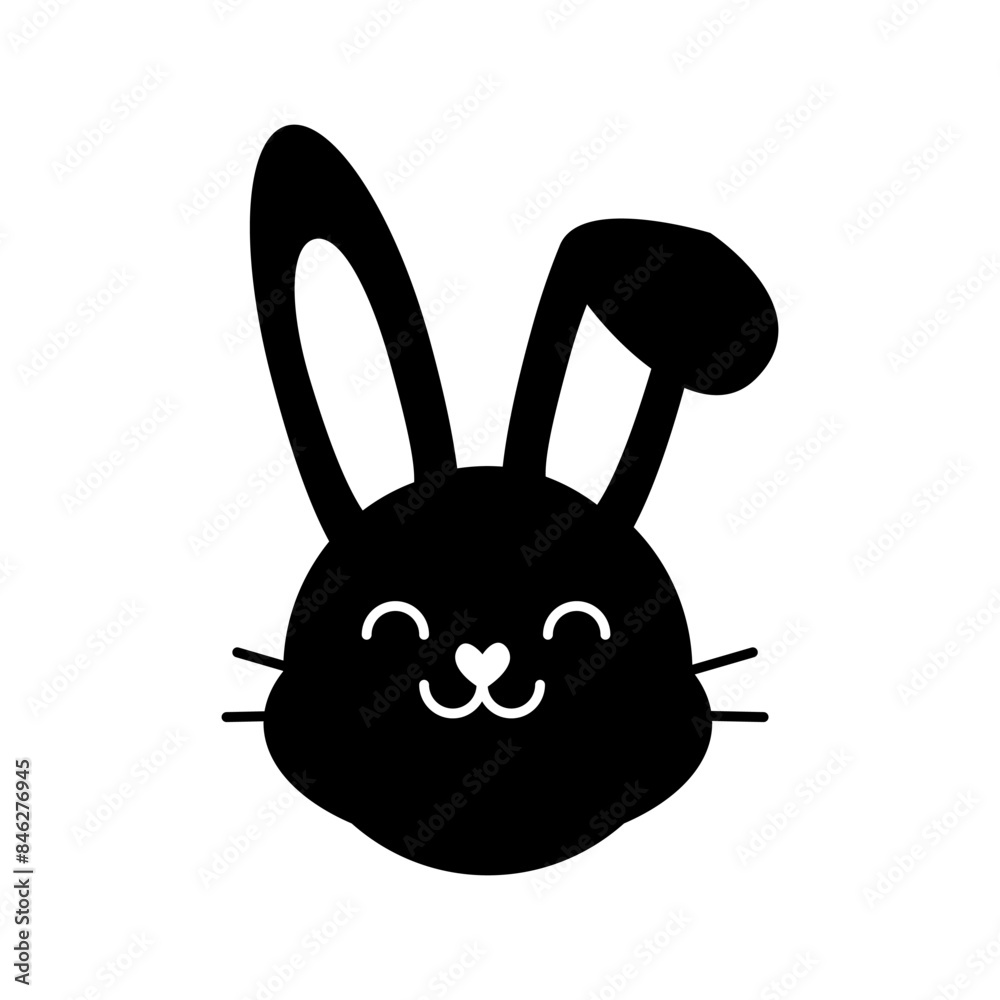 Cute cartoon minimalistic rabbit smiling face outline shape. Vector ...
