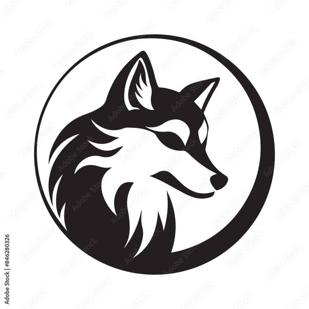 Simple howling wolf head with circle frame vector illustration. Wolf ...