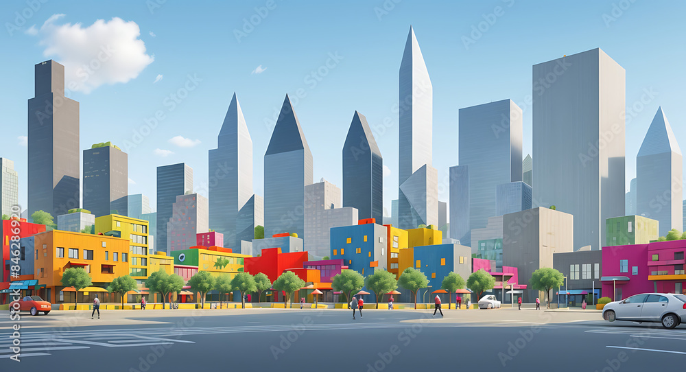 An abstract artwork representing urban renewal and redevelopment, using ...