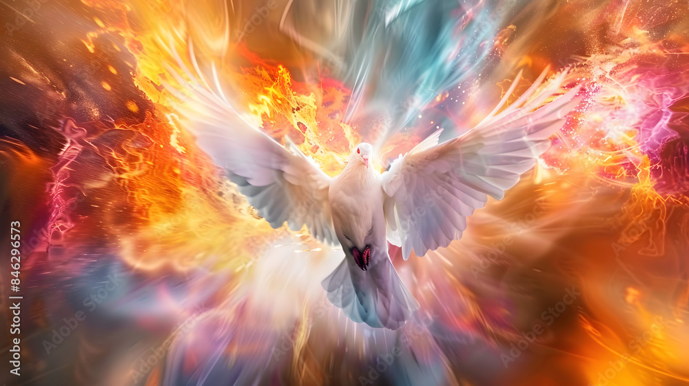 Holy Spirit revealed. A dove burst out of an explosion of light and ...