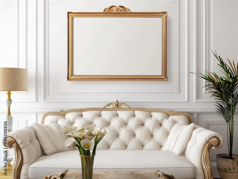 Wide landscape orientation frame in a vintage English country style ...
