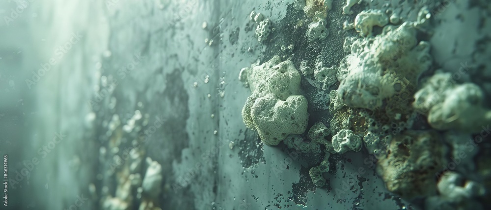 A detailed side view of mold growth on a wall, emphasizing its spores ...