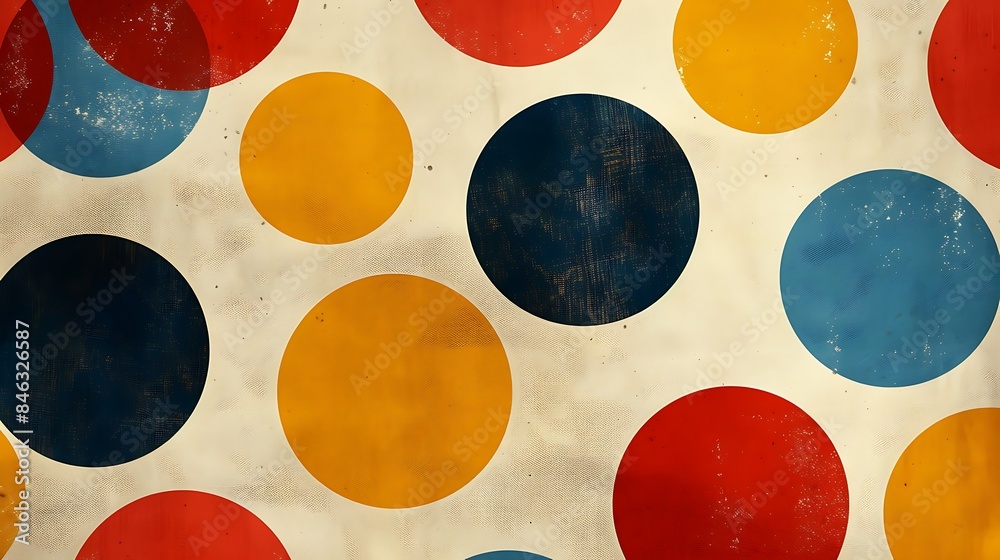 Polka dots in various sizes and bold primary colors on a neutral off ...