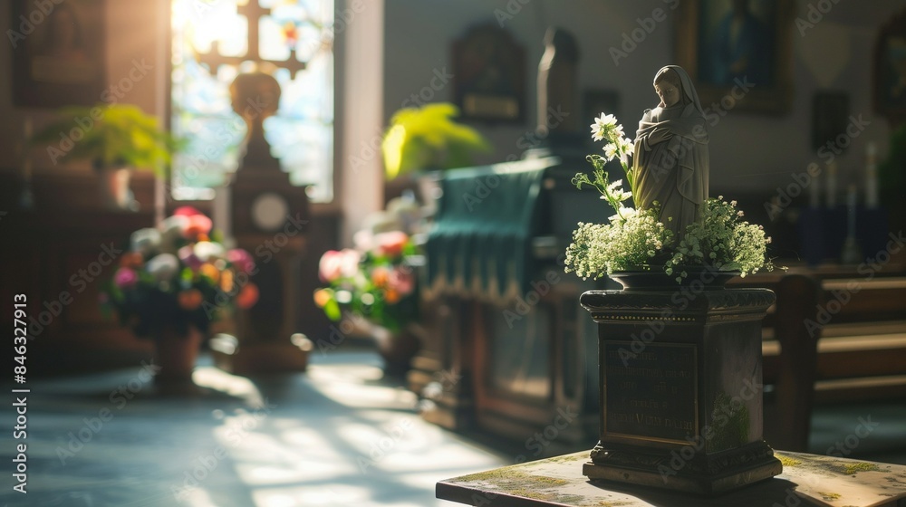 Decoration of the ritual hall in the church for funeral. Funeral ...