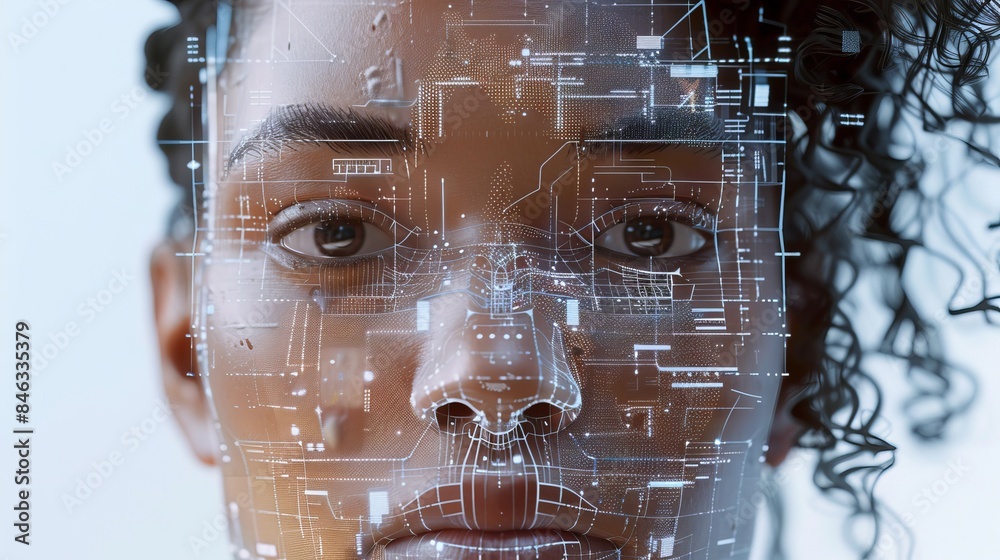 AI-powered image recognition technology, illustrating the creation of deep fake images and the ...