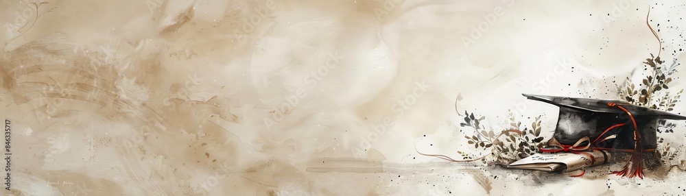 A side view of a graduation cap and certificate, with elegant ...