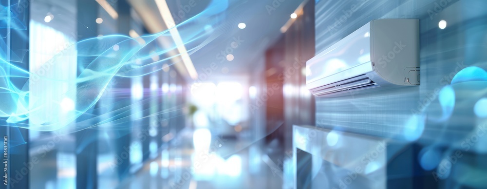 Cooling air from an air conditioning unit, circulating through a room ...