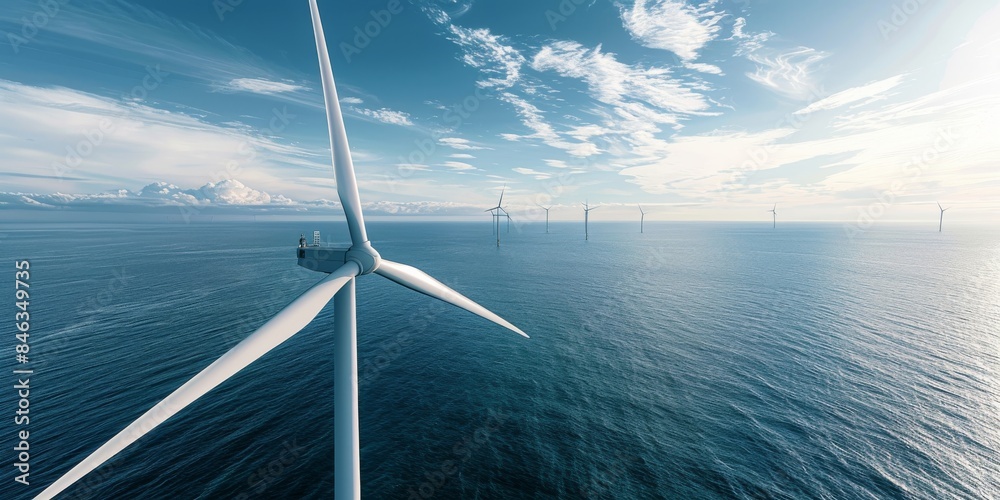 The stunning view of the offshore wind farm symbolizes a promising ...