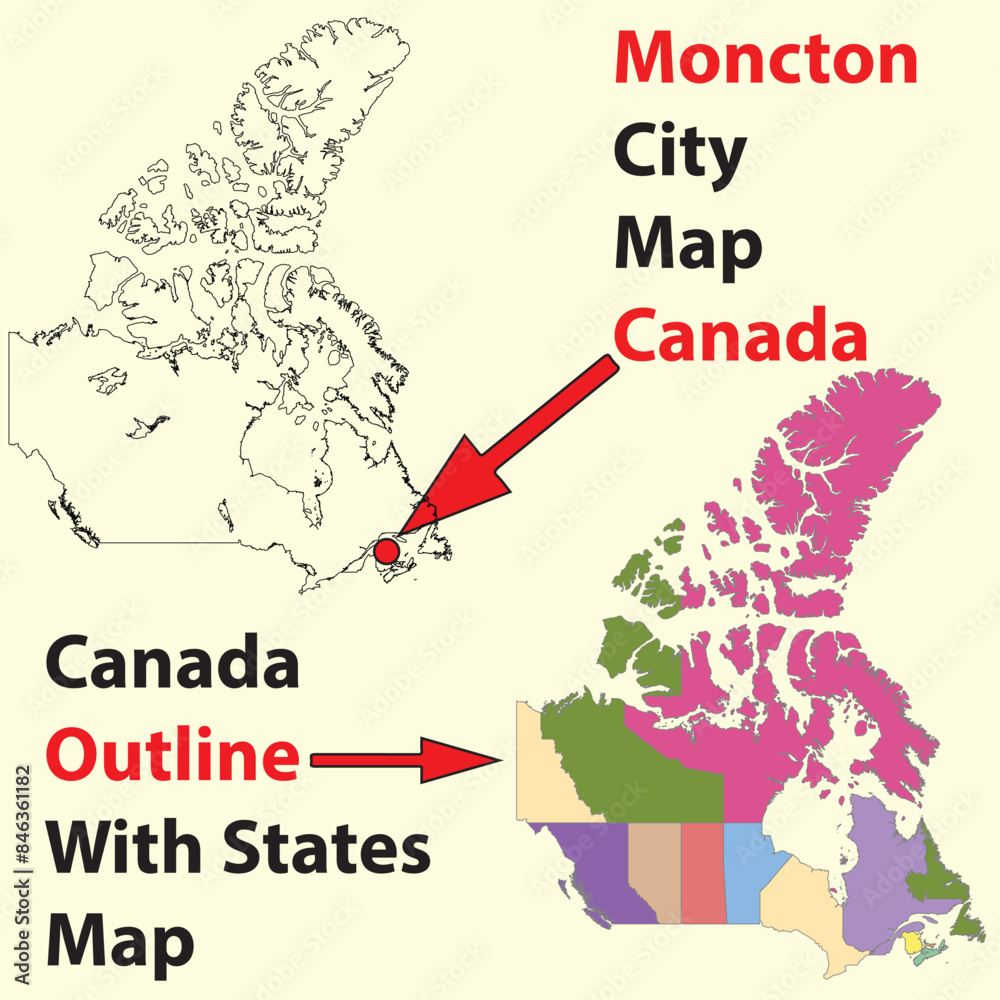 Moncton map vector of Canada, Moncton line map, Moncton with city map ...
