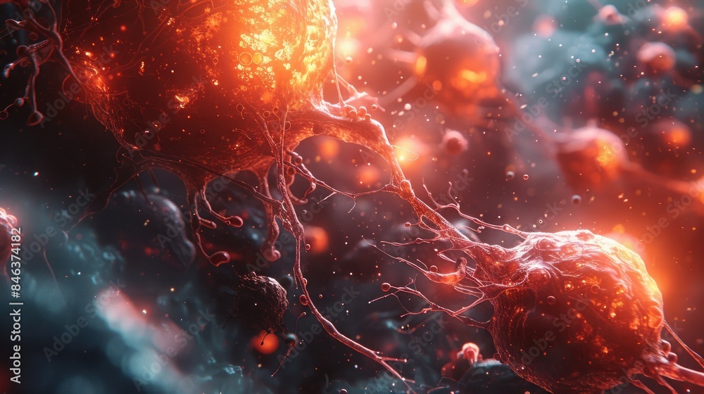 Cancer cells forming a solid tumor mass, with detailed cell structure ...