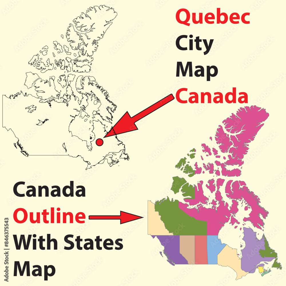 Quebec map vector of Canada, Quebec line map, Quebec with city map ...