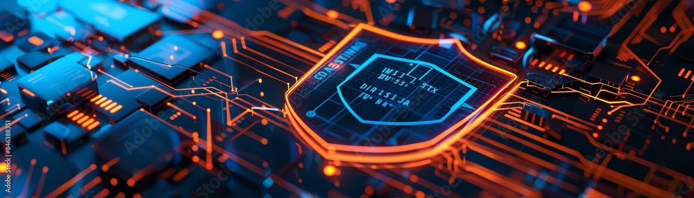 Data shield symbol, protected network, security padlock, digital ...