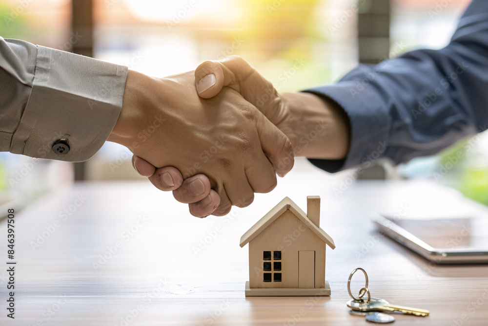 Agreement in house sell and buy transaction, illustrated by a handshake ...