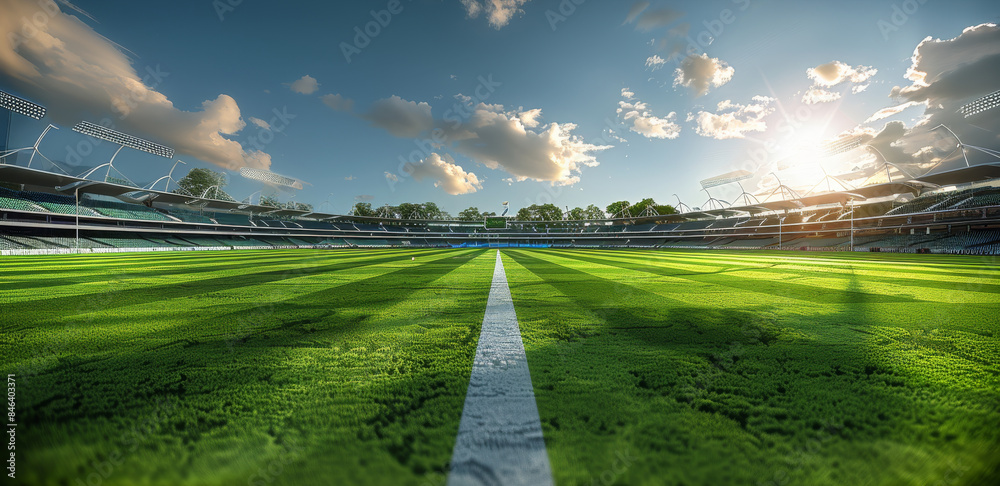 A cricket stadium at eye level with the same depth and perspective as ...