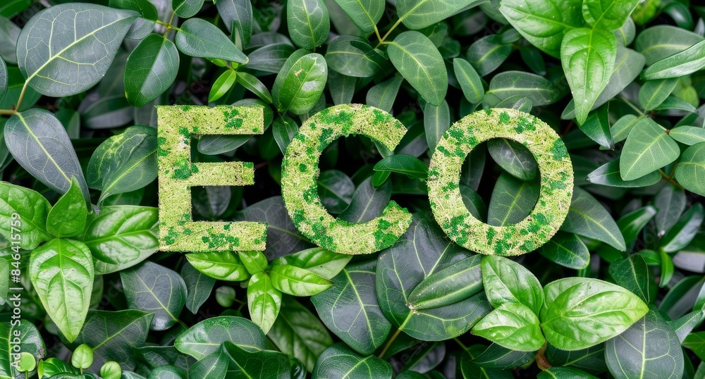 Eco-friendly message spelled out with green leaves, emphasizing nature ...