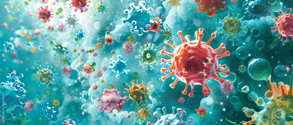 A detailed birds-eye view illustration of airborne bacteria in a home ...