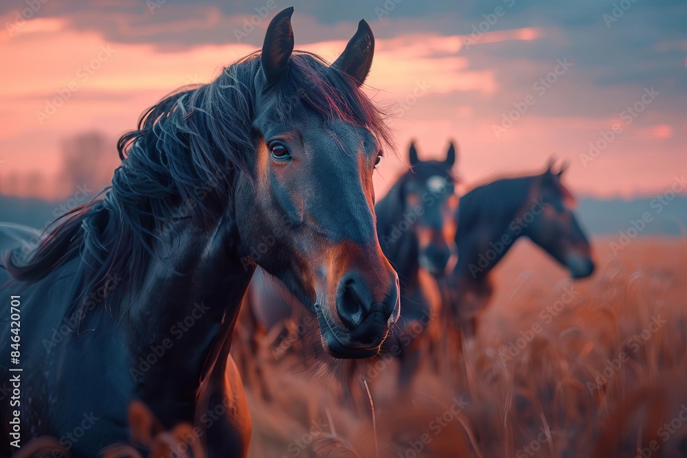 Side view of a majestic horse, CG 3D rendering, sleek muscles, flowing ...