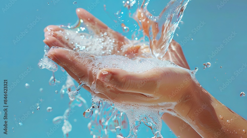 Hand washing with soap and water, a closeup of hands in the process of ...