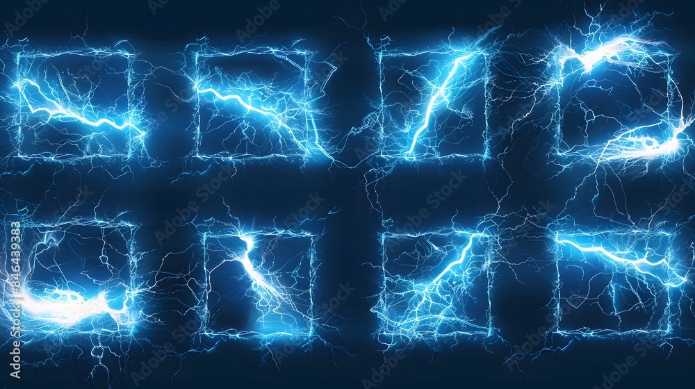 Lightning frames, blue electric borders of rectangular and square ...