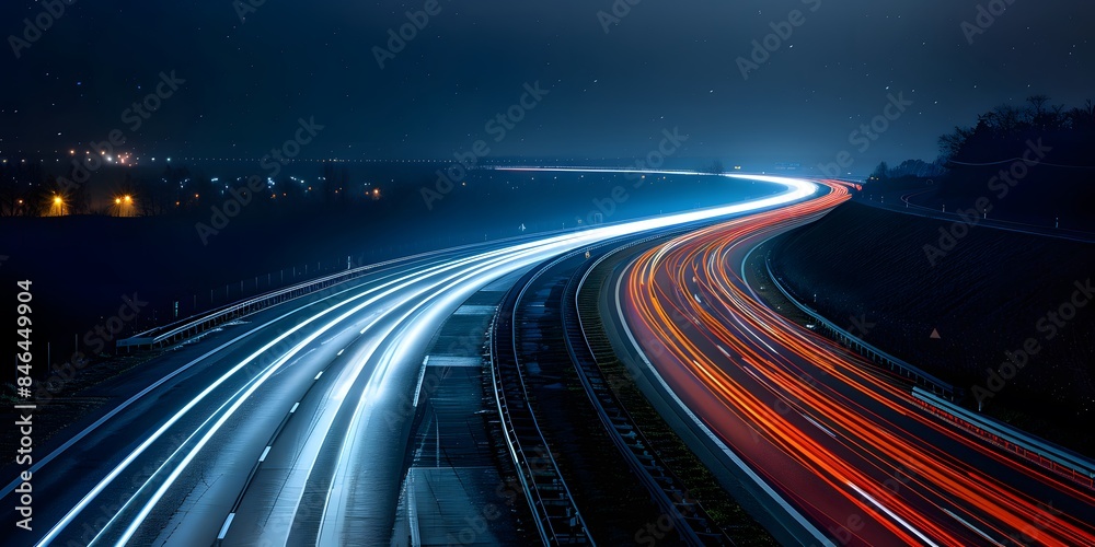 Top view of the expressway at night Take photos using the long exposure ...