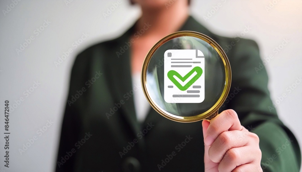 magnifying glass and check mark icon,show check the authenticity of the ...