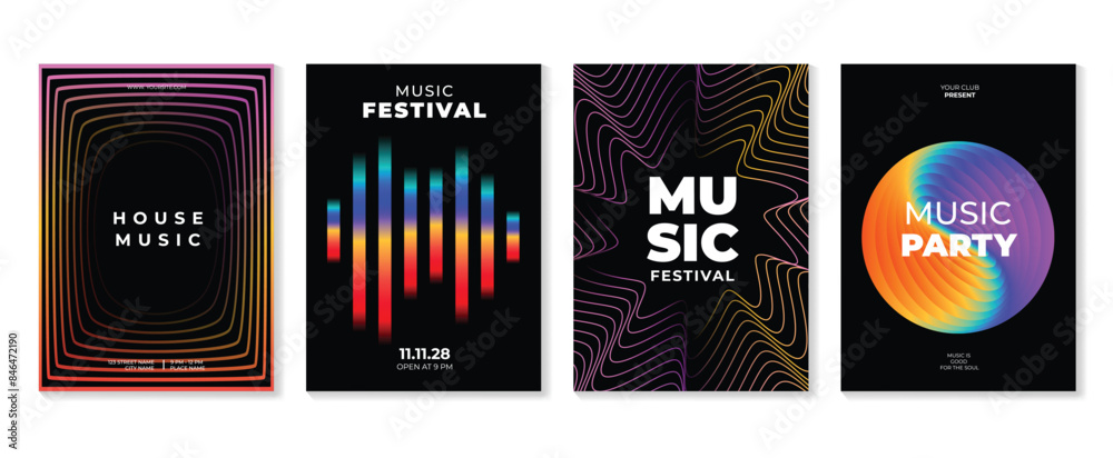 Music poster design background vector set. Electro Sound Cover template ...