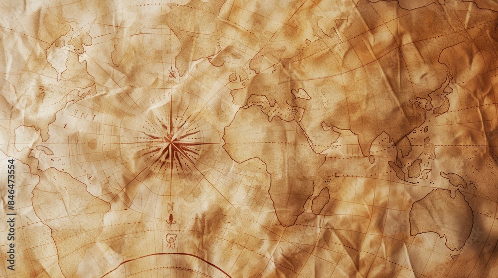 Aged maritime map background with sea routes and soft folds. Stock ...