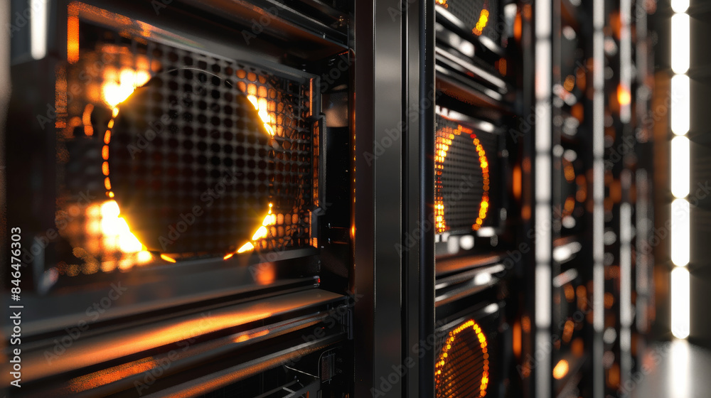 Warm light emanates from the intricate, grid-like structures within a ...