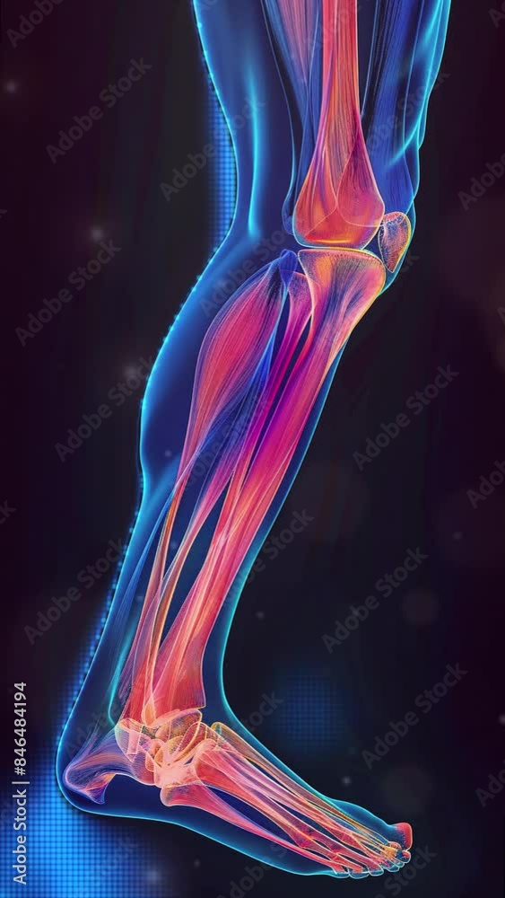 x-ray image of a muscular leg with highlighted quadriceps femoris group ...