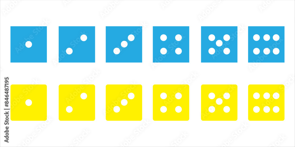 Game dice set isolated on white background. Set of dice in flat and linear design from one to ...