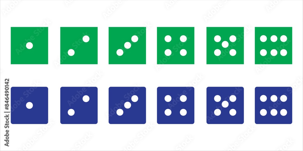 Game dice set isolated on transparent background. Set of dice in flat and linear design from one ...