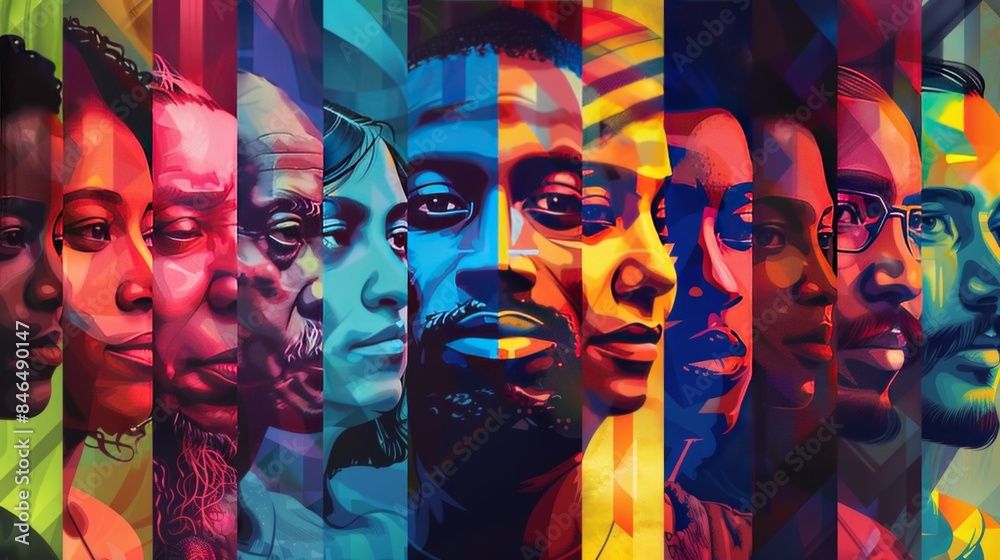 Colorful, diverse portraits reflecting multiculturalism, unity, and ...