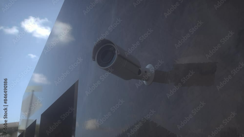 CCTV camera installed on wall of the building. Scan the area for ...