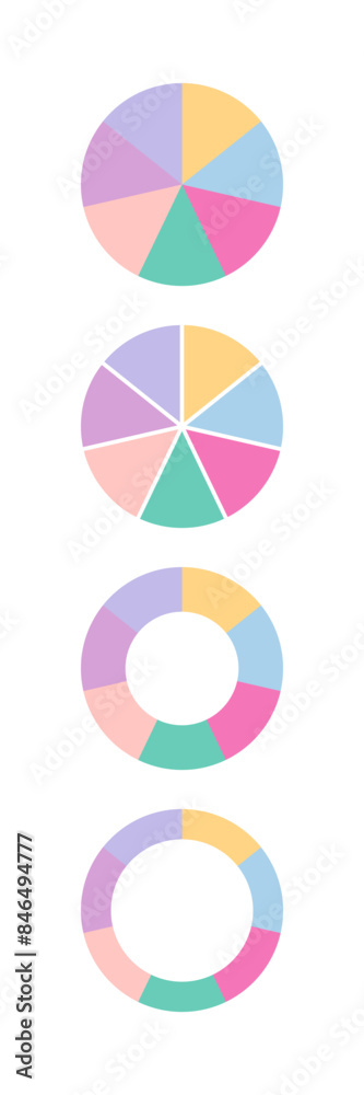 Set of circular structure chart, seven multicolor segments. Colored ...