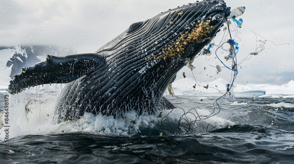 A stark contrast between the majesty of a breaching whale and the ...