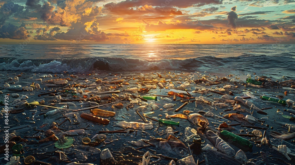 A surreal interpretation of an ocean sunset obscured by a blanket of ...