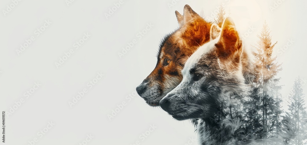 ภาพประกอบสต็อก Animals in Profile close up, focus on, copy space Clear ...