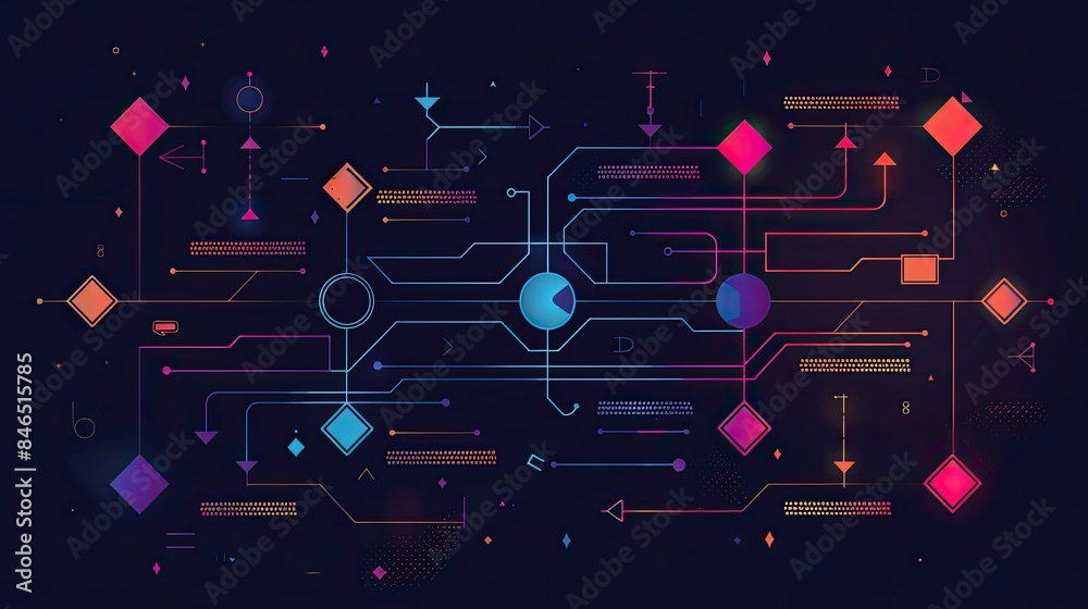 Stylish flowchart with arrows and nodes in a modern design Stock ...