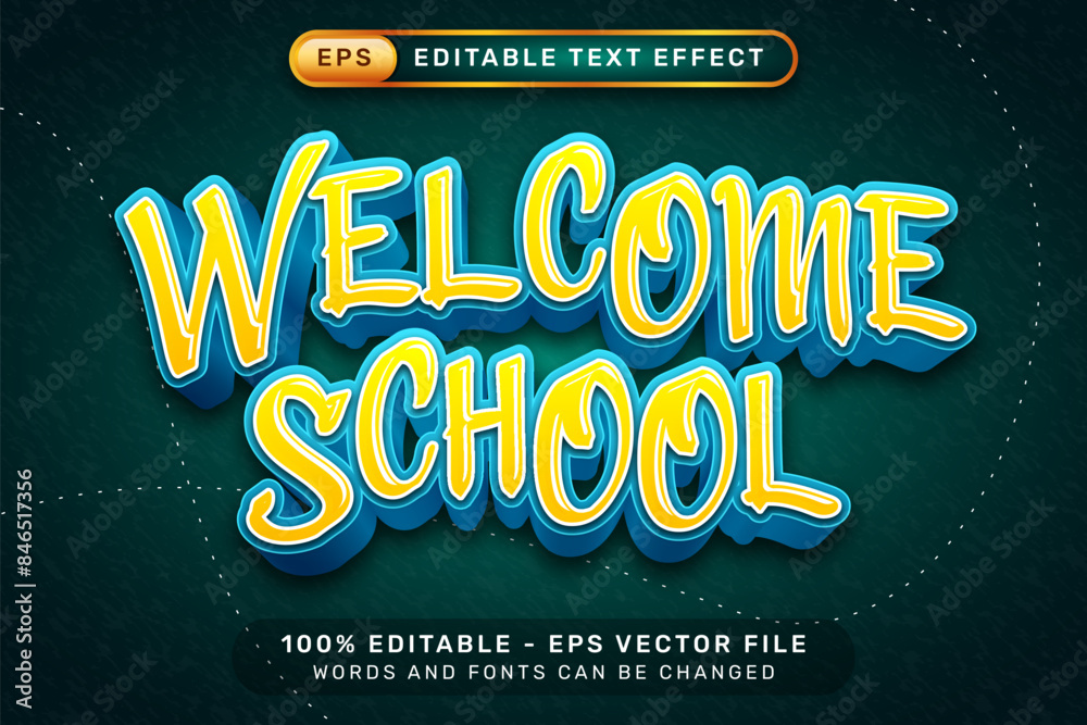 welcome to school 3d text effect and editable text effect with blackboard background Stock ...