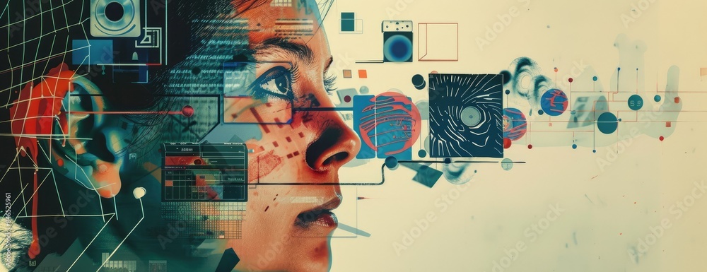 The image shows a man with a digital overlay of his face. The overlay ...