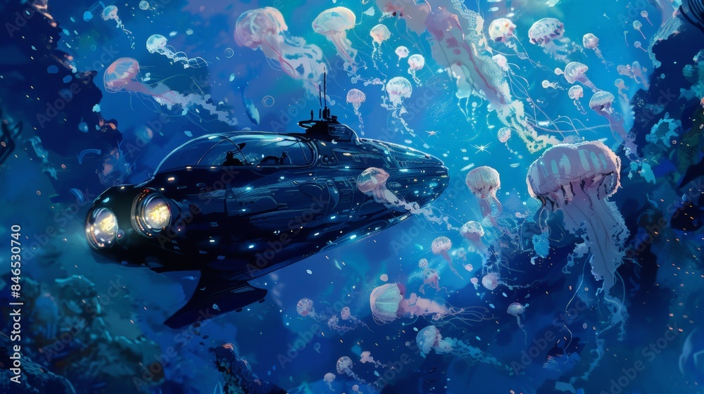 Design an otherworldly underwater landscape with bioluminescent flora ...