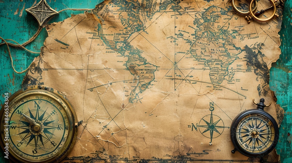 Collage background of old maps, representing sea voyages, discoveries ...