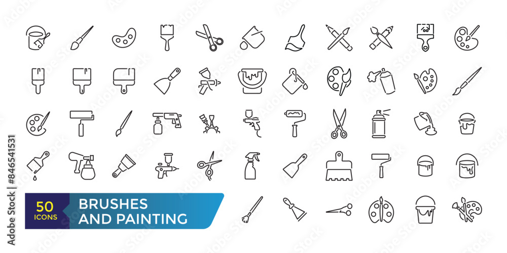 Brushes and Painting icon set. Related to Spray, Color palette, Paint ...