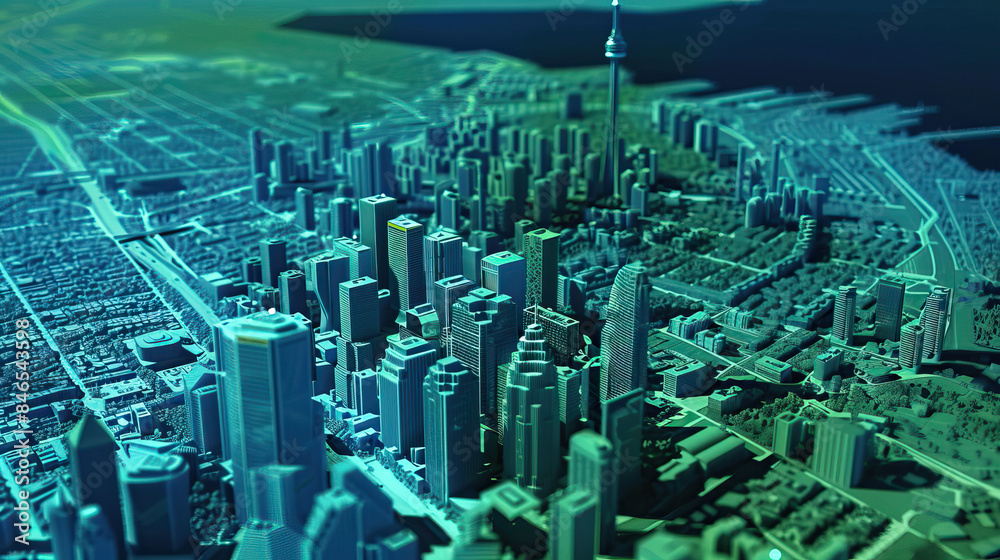 LIDAR map 3D model topographic urban scan of Toronto city isolated ...