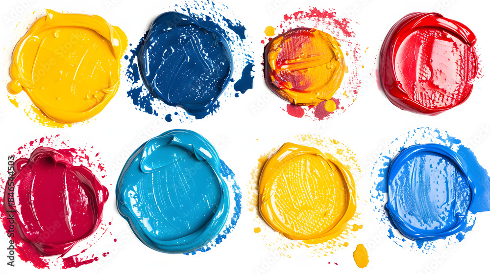 set with paint blobs of different colors isolated on white, top view ...